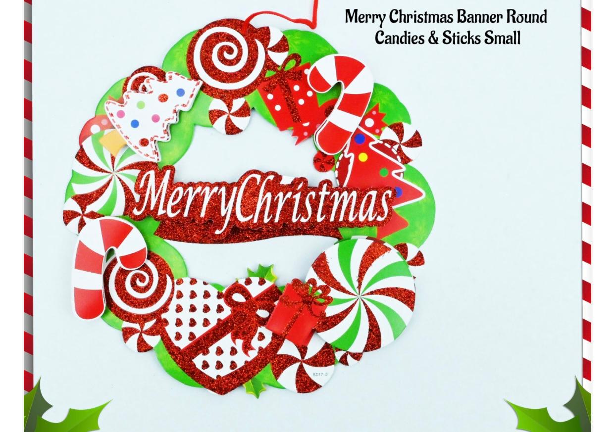 Merry Christmas Round Banner With Candles and Sticks Large Size – HM Party